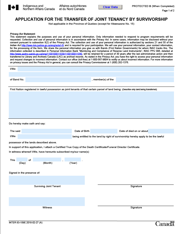 Application for Transfer of Joint Tenancy by Survivorship